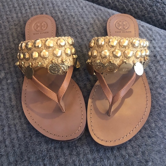 Shoes | Rare Tory Burch Gold Embellished Sandals Like New | Poshmark